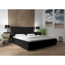 GRAINGOLD Doppelbett mit Kopfteil 140x200 cm - Schwarz - Schwarz