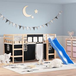 Kinderhochbett mit Vorhängen Weiß Schwarz 90x190 - Schwarz - Prolenta Premium