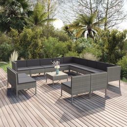 14-tlg. Garten-Lounge-Set Gartenmöbel-Set Terrassen-Sitzgruppe mit Auflagen Poly Rattan Grau ZDEH94056 MAISONCHIC
