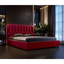 Designerbett 180x200 cm Roma - Polsterbett mit Bettkasten - Rot (Amor velvet 4307) - Rot - Graingold