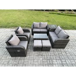 Fimous - 8-Sitzer Rattan Gartenmöbel Set Patio Outdoor Lounge Sofa Set mit rechteckigem Couchtisch 2 Kleine Fußhocker Liebe Sofa Beistelltisch