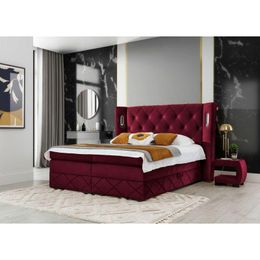 Boxspringbett Schlafzimmerbett elviano 160x200cm Stoff Rot inkl. Ambiente-LED