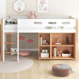 Kinderhochbett mit herausnehmbarem Schrank und Leiter, Natur + Weiß, 90x200cm