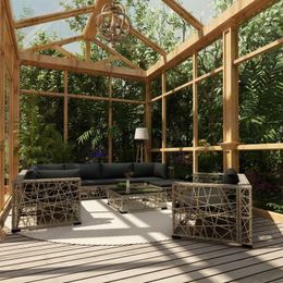 10-tlg. Garten-Lounge-Set Gartenmöbel-Set Terrassen-Sitzgruppe mit Auflagen Poly Rattan Grau ZDEH42950 MAISONCHIC