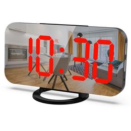 Minkurow - Digitaler Wecker, LED-Spiegeluhr, Snooze, Dimmbares Nachtlicht, 2 USB-Ladeanschlüsse, Desktop-Wecker für Schlafzimmerdekoration (Schwarz
