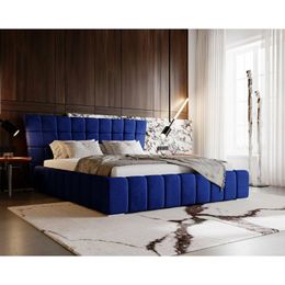 Polsterbett 120x200 cm Paris - Exklusive Doppelbett mit Bettkasten, Samtstoff & Lattenrost - Dunkelblau - Dunkelblau - Graingold