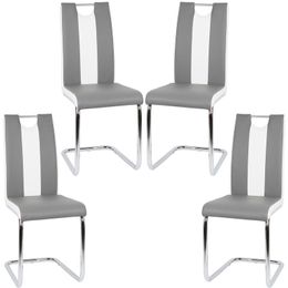 4er set Esszimmerstühle Set Freischwinger Stühle Schwingstuhl Hochlehner Esszimmer Kunstleder [Grau+weiß]
