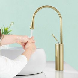Gebürstet Gold Hoch Waschtischarmatur Hoch Wasserhahn 360° Drehbar Messing- Mischbatterie Modern Einhebel Badezimmer Waschtisch Armatur für Spüle