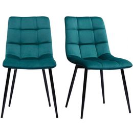 Miliboo Design-Stühle aus petrolfarbenem Samtstoff und schwarzem Metall (2er-Set) MAXWELL - Blaues Öl