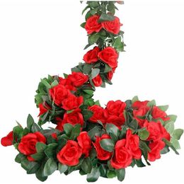 MINKUROW Rosengirlande, Künstliche Rosenranken, 4 Stück, Kunstseide, Blumengirlanden für Haus, Büro, Bogen und Gartendekoration Rot