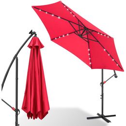 Sonnenschirm mit led Beleuchtung Ampelschirm Garten Schirm UV-Schutz Kurbelschirm Ständer Gartenschirm Marktschirm 300cm mit 24 LED-Lämpchen , Rot