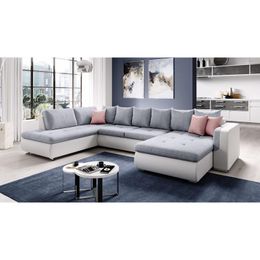 Furnix - xxl Sofa fiorenzo mit Schlaffunktion Sofakissen Couch u MA120-OR72-69/ Weiß-Hellgrau