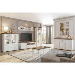 Wohnzimmer-Set HOME 6 tlg Schrankwand mit Couchtisch Weiss Abisko