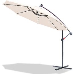 Sonnenschirm mit led Beleuchtung Ampelschirm Garten Schirm UV-Schutz Kurbelschirm Ständer Gartenschirm Marktschirm 350cm mit 32 LED-Lämpchen , Beige