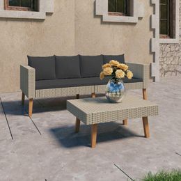2-tlg. Garten-Lounge-Set Gartenmöbel-Set Terrassen-Sitzgruppe mit Auflagen Poly Rattan Beige ZDEH65474 MAISONCHIC
