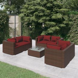 7-tlg. Garten-Lounge-Set, Gartenmöbel, Sitzgruppe Gartenset mit Kissen Poly Rattan Braun LLOAQ295994 MAISONCHIC