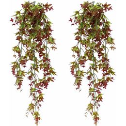 Minkurow - Set mit 2 künstlichen Efeupflanzen, künstlicher gefälschter Efeu, zum Aufhängen, Zuhause, Büro, drinnen und draußen, Dekoration, rot