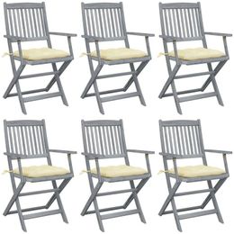 MAISONCHIC Klappbare 6 Stk.Gartenstühle Relax-Sessel,Gartenmöbel mit Kissen Massivholz Akazie -92085 - Creme