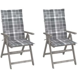 MAISONCHIC 2 Stk.Gartenstühle Gartensessel,Relaxsessel,Verstellbare Gartenstühle mit Auflagen Massivholz Akazie -90863 - Grau