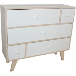 Paulownia Holzschrank 80x25x69h cm 5 Schubladen (3 große, 2 kleine) - King Home