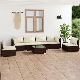 7-tlg. Garten-Lounge-Set, Gartenmöbel, Sitzgruppe Gartenset mit Kissen Poly Rattan Braun LLOAQ845002 MAISONCHIC