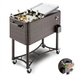 Blumfeldt - Springbreak Getränkewagen Kühlbox Terrassenkühlwagen 80l Rattandekor