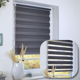 Duo Rollo Doppelrollo Jalousie Duorollo Fensterrollo ohne bohren Dunkelgrau 65 cm 150 cm - Dunkelgrau