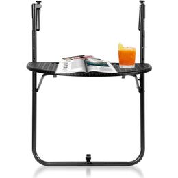 Balkontisch Hängetisch Balkonhängetisch Klappbar Klapptisch Balkon Tisch mit 3 Höhen, 2 Tassenhalterungen, in Rattan-Optik, 60x40 cm Schwarz