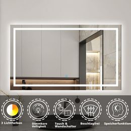 Badspiegel mit Beleuchtung 100x70cm - Kalt/Neutral/Warmweiß Dimmbar+Wand/TouchSchalter+Beschlagfrei