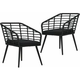 2 Stk. Gartenstühle, Gartensessel, Gartengarnitur, Balkonstühle mit Auflagen Poly Rattan Schwarz LLOAQ228989 MAISONCHIC