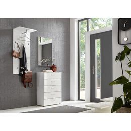 Garderoben-Set Marbella 6 inkl. Spiegel, Wandpaneel mit hochwertigen Metallhaken, Fronten in Hochglanz weiß - Weiß - Bmg Möbel