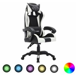 MAISONCHIC Gaming-Stuhl,Relaxsessel,Computerstuhl mit RGB LED-Leuchten Weiß und Schwarz Kunstleder -98726 - Mehrfarbig