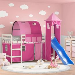 Kinderhochbett mit Turm Rosa 90x200 cm - Rosa - Prolenta Premium