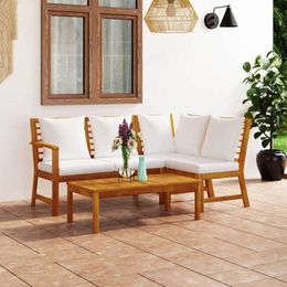4-tlg. Garten-Lounge-Set Gartenmöbel-Set Terrassen-Sitzgruppe mit Auflagen Creme Massivholz Akazie ZDEH48825 MAISONCHIC