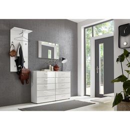 Garderoben-Set 1 Marbella inkl. Spiegel, Wandpaneel mit hochwertigen Metallhaken, Fronten in Hochglanz weiß - Weiß - Bmg Möbel