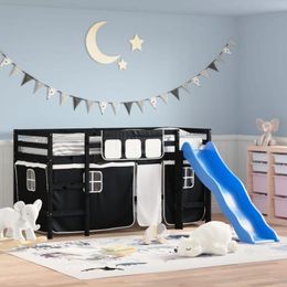 Kinderhochbett mit Vorhängen Weiß Schwarz 90x190 - Schwarz - Prolenta Premium