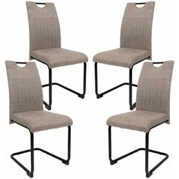 Moderne Esszimmerstühle mit Stoffbezug - gepolsterte Esstischstühle Freischwinger mit robustem Metallgestell, 4 St., Beige-Grau