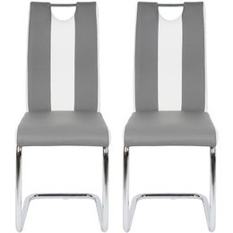 Haloyo 2er-Set Esszimmerstühle, Küchenstuhl mit PU-Sitz und Rückenlehne, Metallbeine, Grau und Weiß