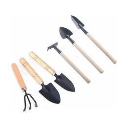 Minkurow - Set mit 6 Mini-Hand-Gartenwerkzeugen – kleine leichte Eisenwerkzeuge – Rechen – Schaufel – Spaten – für drinnen und draußen – Topfpflanzen