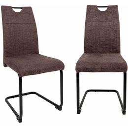 Trisens - Moderne Esszimmerstühle mit Stoffbezug - gepolsterte Esstischstühle Freischwinger mit robustem Metallgestell, 2 St., Bordo-braun