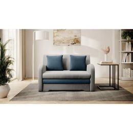 Sofa mit Schlaffunktion und Bettkasten Couch für Wohnzimmer Schlafsofa Sofagarnitur Polstersofa - 130x85x103 cm - amiro (Hellgrau + Meererblau - Nube