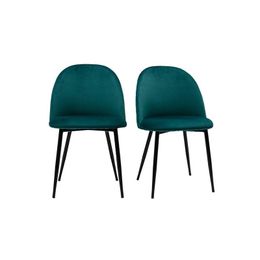 Miliboo Stühle aus petrolblauem Samt und schwarzem Metall (2er-Set) jovi - Blaues Öl