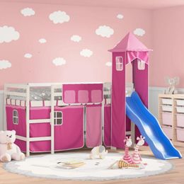 Kinderhochbett mit Turm Rosa 90x190 cm - Rosa - Prolenta Premium