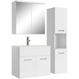 Badplaats Badezimmer Badmöbel Set Montreal mit Spiegelschrank 60cm Waschbecken Hochglanz Weiß - Unterschrank Hochschrank Waschtisch Möbel - Wit met hoogglans
