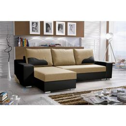 Fun Moebel - Ecksofa Sofa collin mit Schlaffunktion Schwarz / Beige Ottomane Links