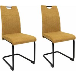 Moderne Esszimmerstühle mit Stoffbezug - gepolsterte Esstischstühle Freischwinger mit robustem Metallgestell, Gelb, 2 St.