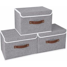 3er-Set Aufbewahrungsbox, faltbar, mit Deckel, für Handtücher, Bücher, Spielzeug, Kleidung und so weiter, 38x25x25cm, Grau - Minkurow