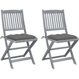 MAISONCHIC Klappbare 2 Stk.Gartenstühle Relax-Sessel,Gartenmöbel mit Kissen Massivholz Akazie -16386 - Grau