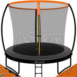 Kesser Trampolin Gartentrampolin tüv Rheinland gs Zertifiziert Kindertrampolin bis 150 kg Komplettset mit Sicherheitsnetz Leiter Randabdeckung Orange /