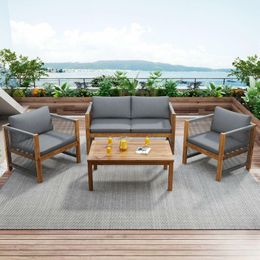 Elbs - Gartenmöbel Set aus Akazienholz 4-tlg Gartenmöbel mit bequemem Kissen, Doppelsofa, 2 Sessel und Tisch, für 4 Personen, Grau - Grau